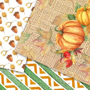 Fall Paper Pack. Autumn Digital Paper Hand Painted. Fall Leaves Pumpkin ...