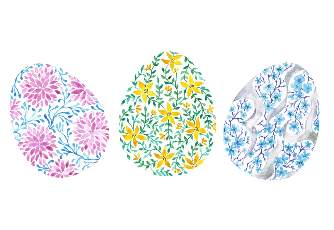 Easter Eggs Clip Art. Watercolor Easter Eggs, Instant Download Easter ...