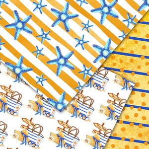 Summer Beach Paper Pack. Summer Digital Paper Blue Orange. Scrapbook ...