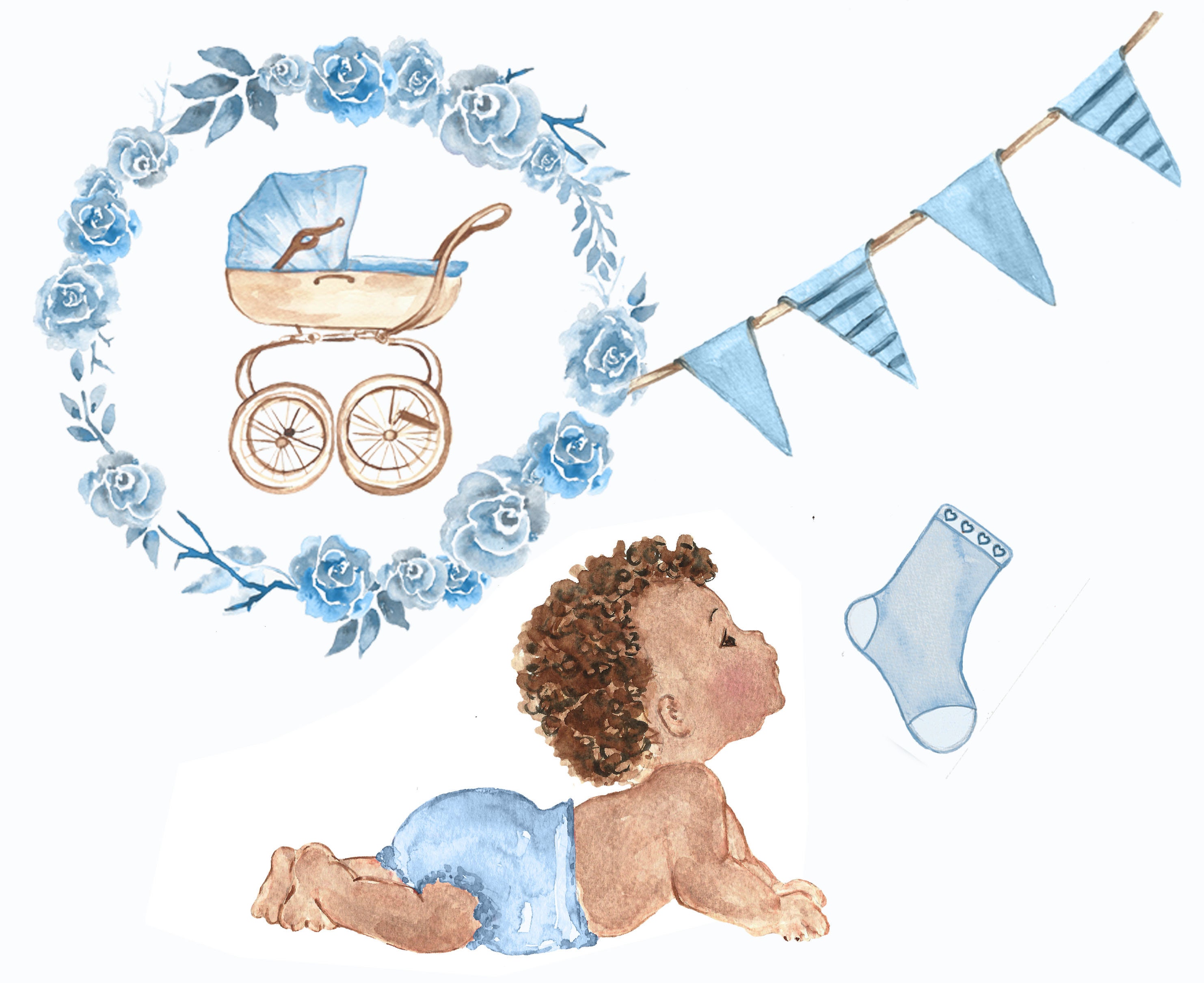 Baby Boy Clipart African American Baby Clip Art Dark Skin Tone Baby ...