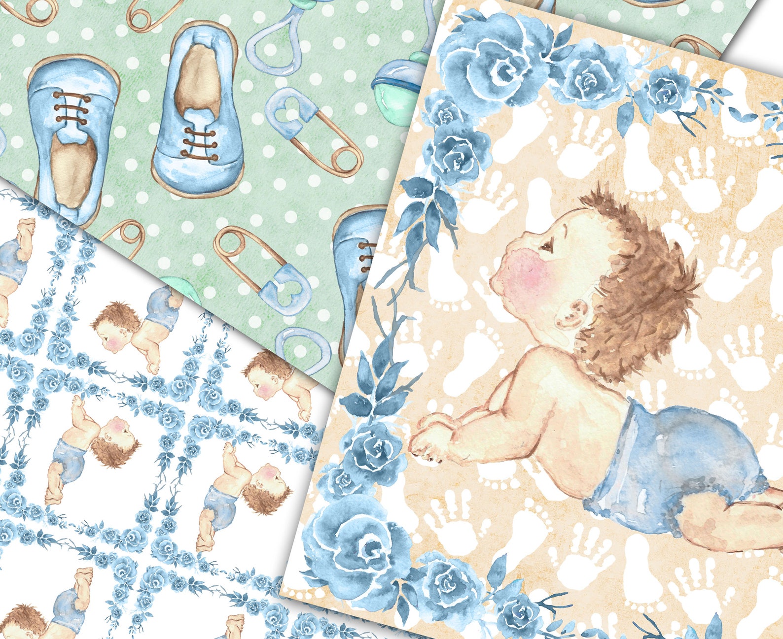 Baby Boy Paper Pack. Watercolor Baby Digital Paper. Baby - Etsy