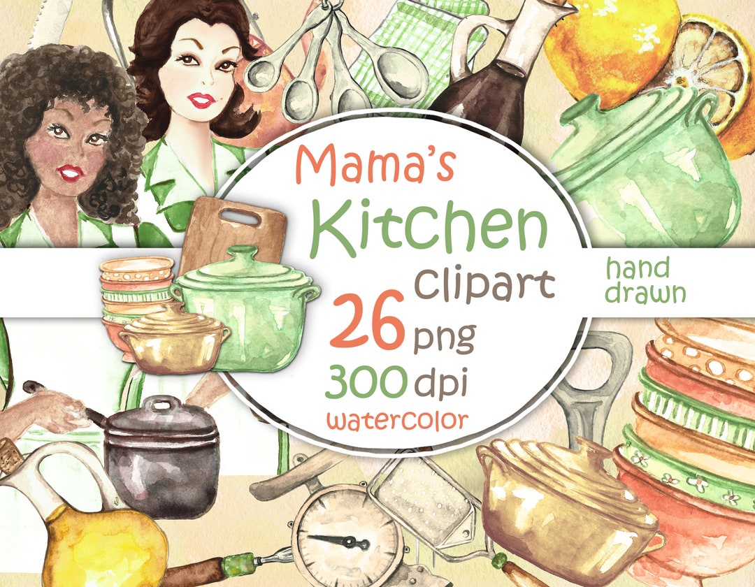 Watercolor Kitchen Clipart. Hand Drawn Kitchen Tool Clipart. Cooking ...