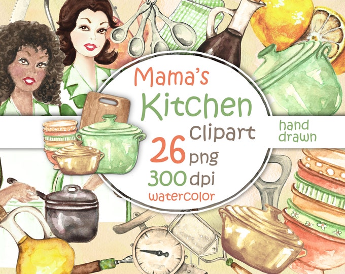 Watercolor Kitchen Clipart. Hand Drawn Kitchen Tool Clipart. Cooking ...