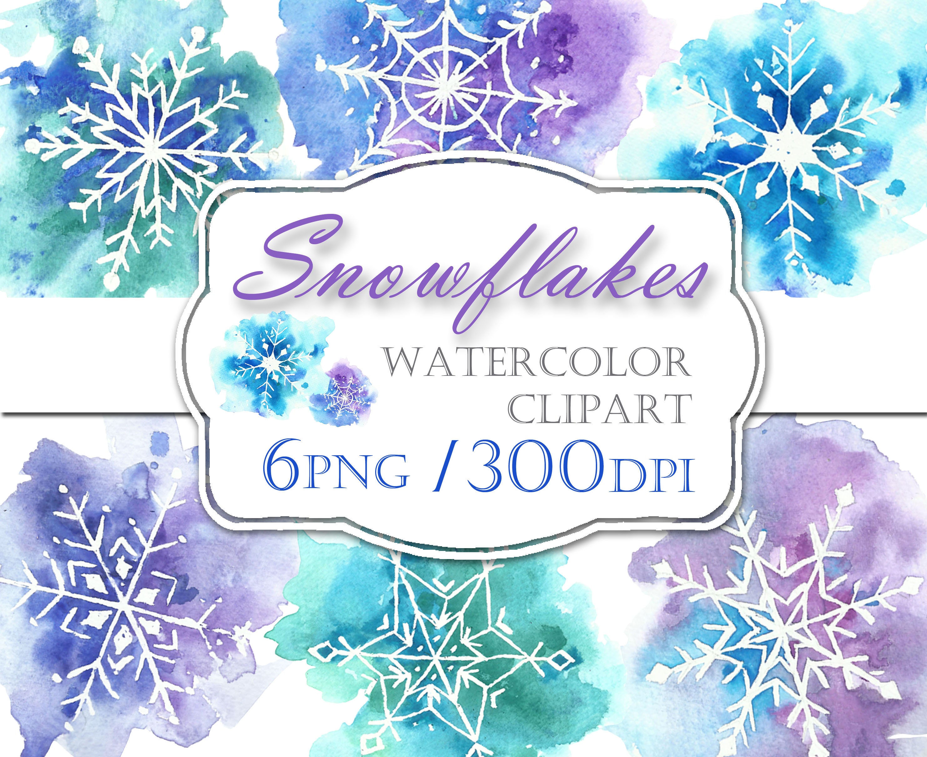 Snowflakes Watercolor Clip Art. Winter Clipart Purple Blue. Seasonal ...