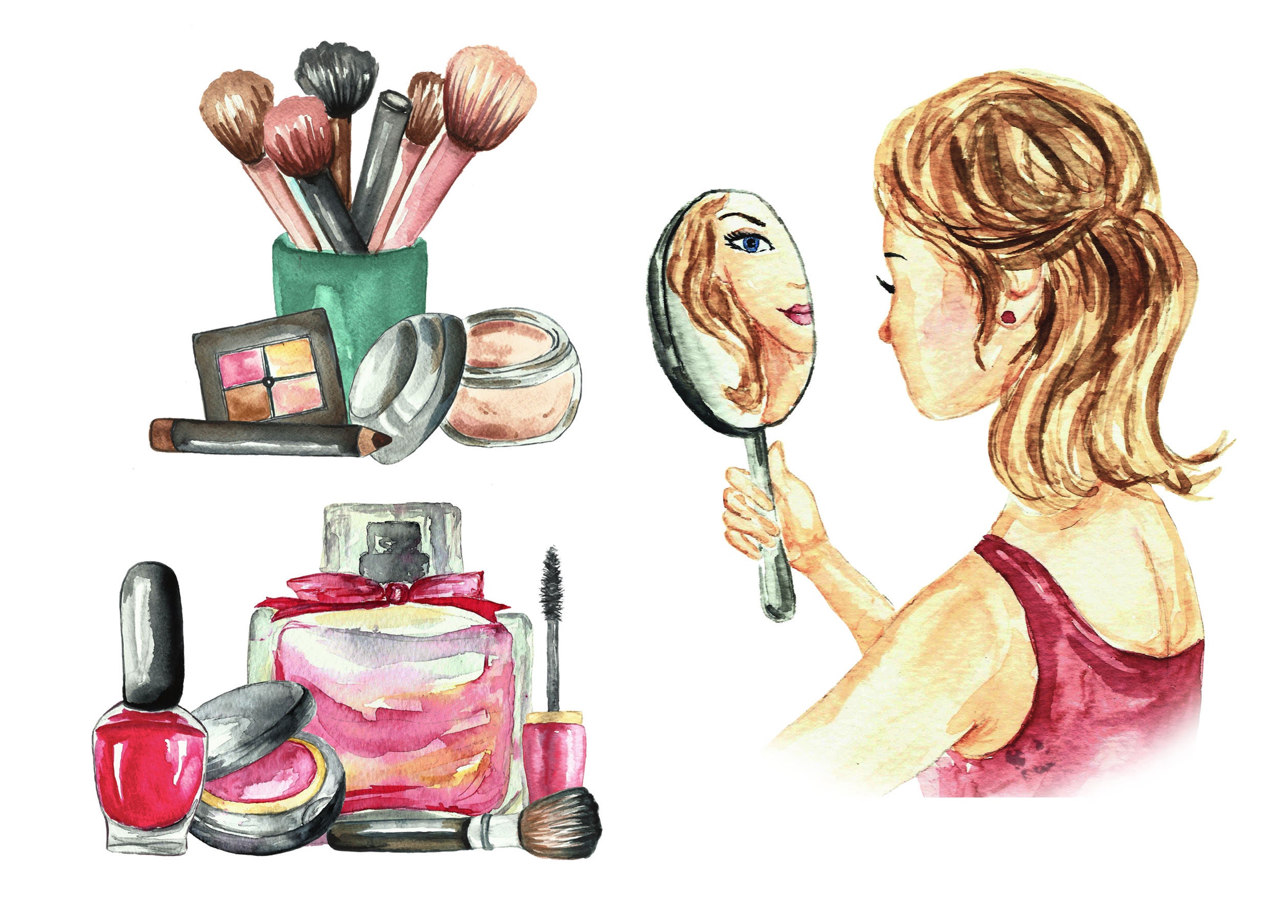 Makeup Cosmetic Clip Art. Beauty Watercolor Images. Make up Cosmetic ...