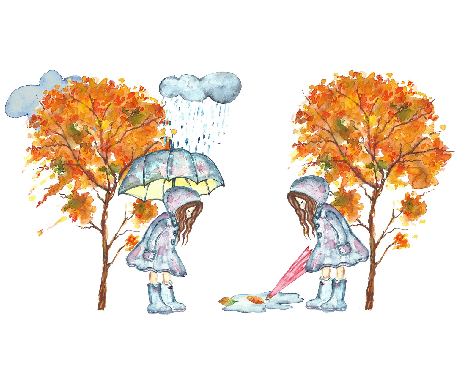 Fall Rain Clipart Watercolor. Watercolor Umbrellas Clip Art. Autumn ...