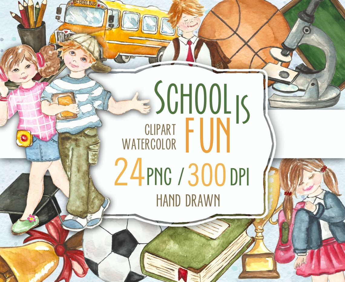 Watercolor School Supplies Clip Art. Back to School Instant Download ...