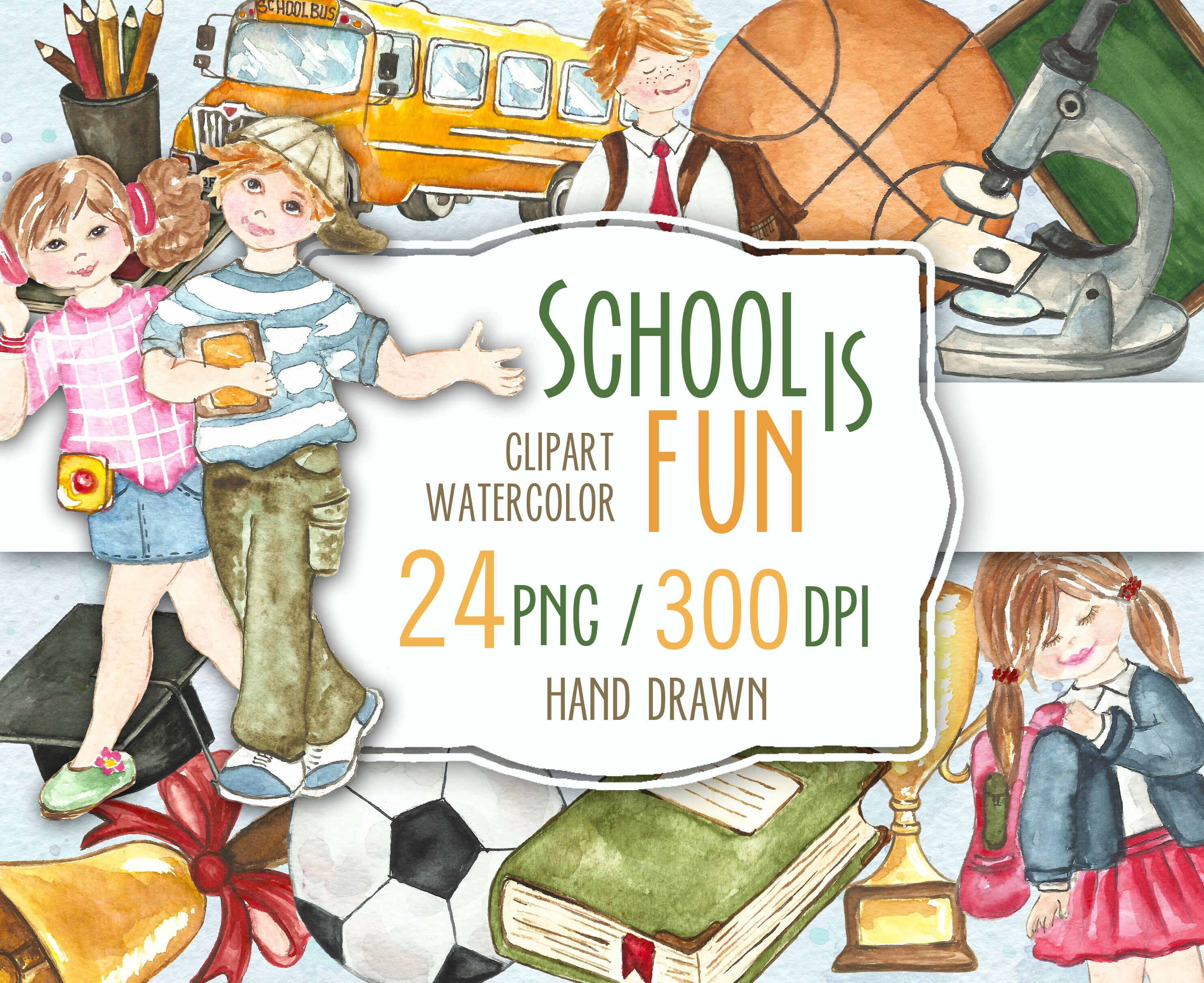 Watercolor School Supplies Clip Art. Back to School Instant Download ...