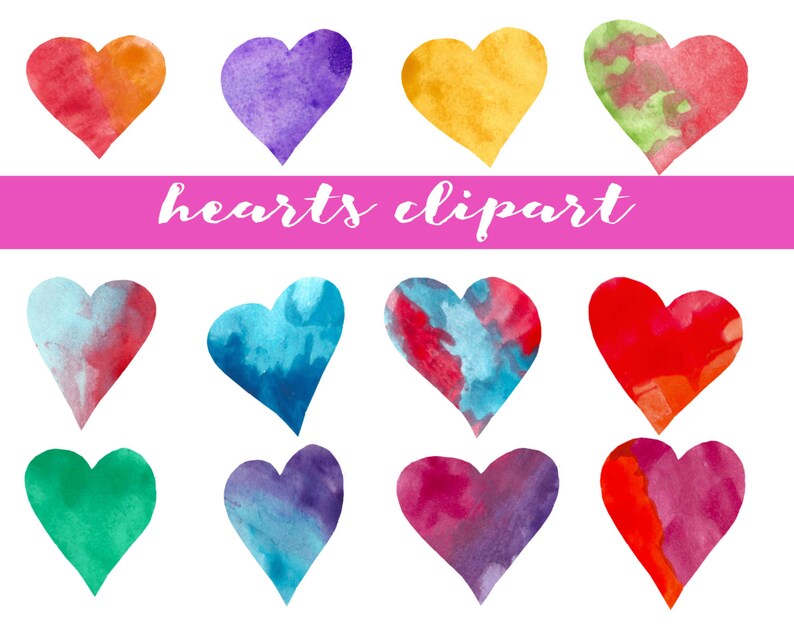 Hearts Clipart Valentine. Colorful Heart Clipart. - Etsy