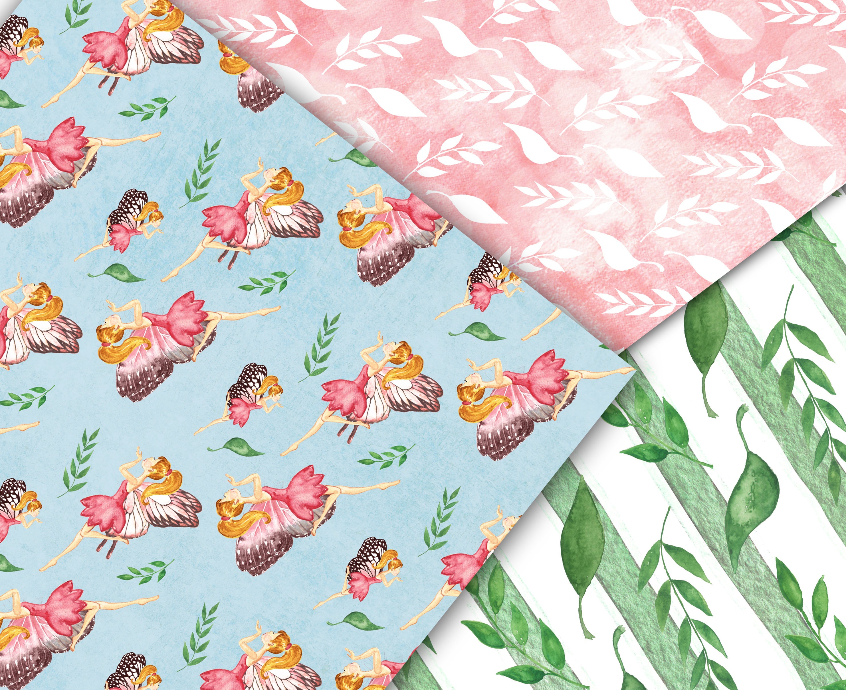 Fairy Watercolor Paper Pack. Spring Fairy Background. Digital Paper ...