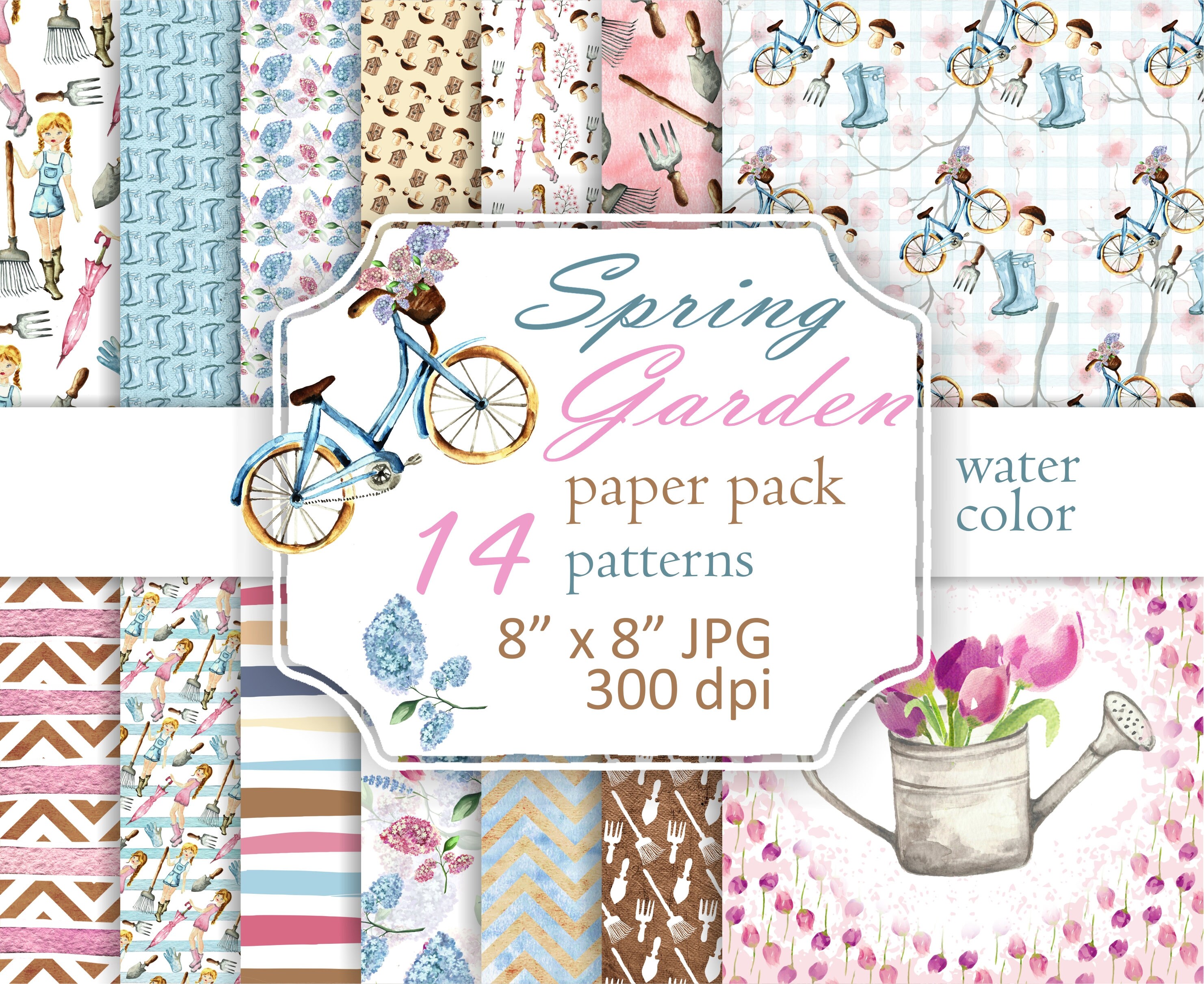 Spring Garden Paper Pack. Watercolor Paper Pastel. Garden Background ...