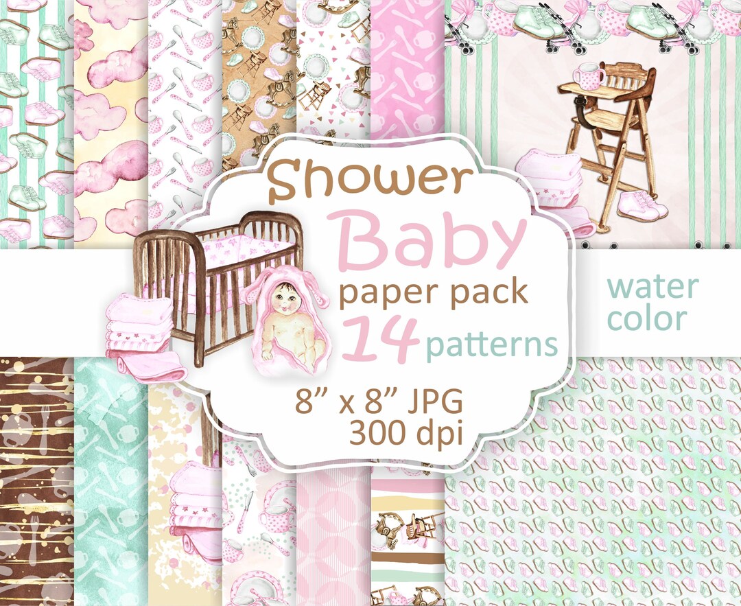 Baby Girl Shower Paper Pack. Nursery Background. Baby Paper Pink Green ...