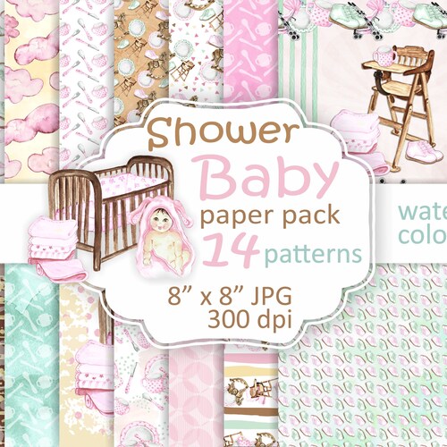 Baby Girl Paper Pack. Watercolor Baby Digital Paper. Baby - Etsy