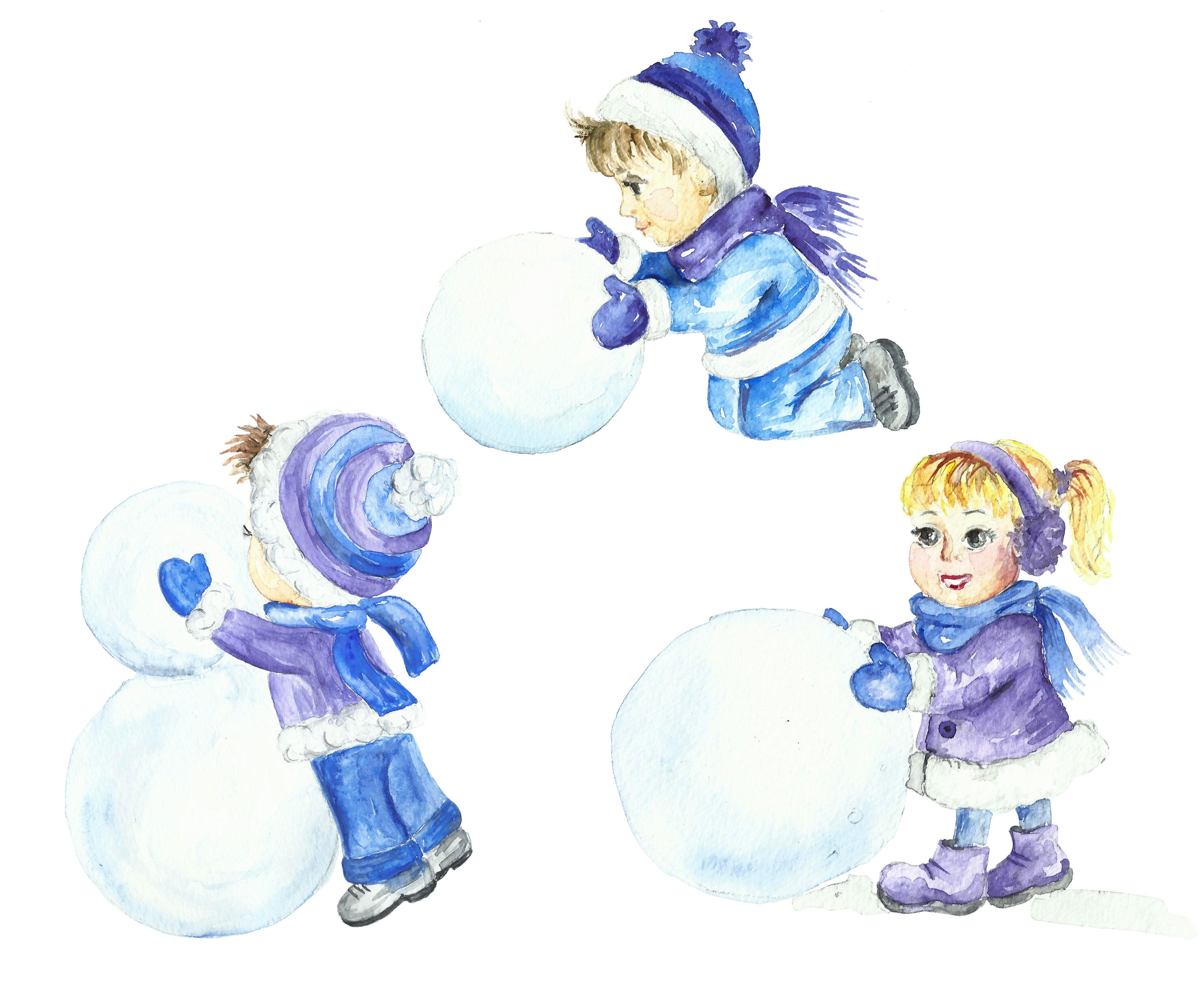 Winter Clipart Watercolor. Winter Clip Art Blue and Purple. Watercolor ...