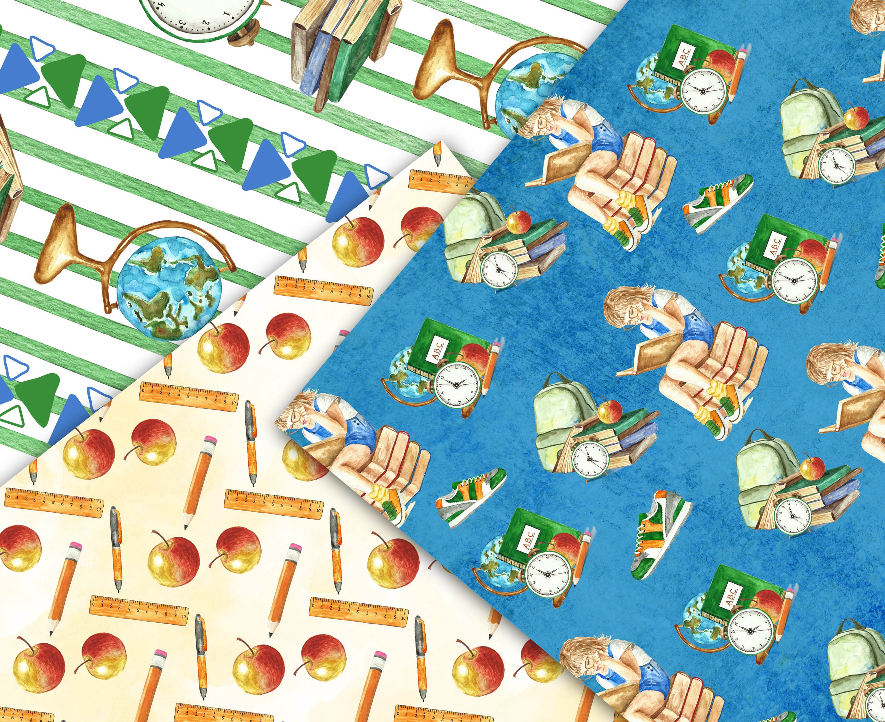 School Paper Pack. Books Digital Paper Hand Painted. School Watercolor ...