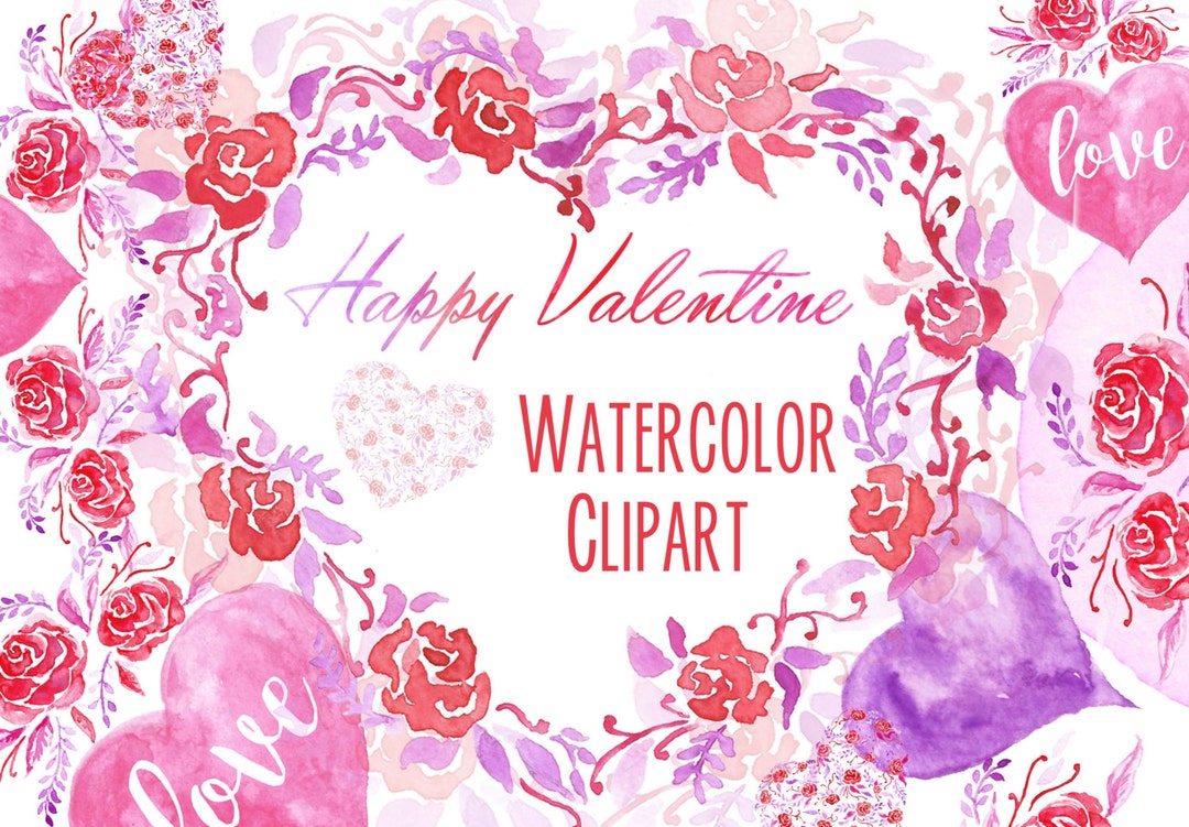 Watercolor Valentine's Clipart. Hearts Clipart, Love Clipart, Red, Pink ...
