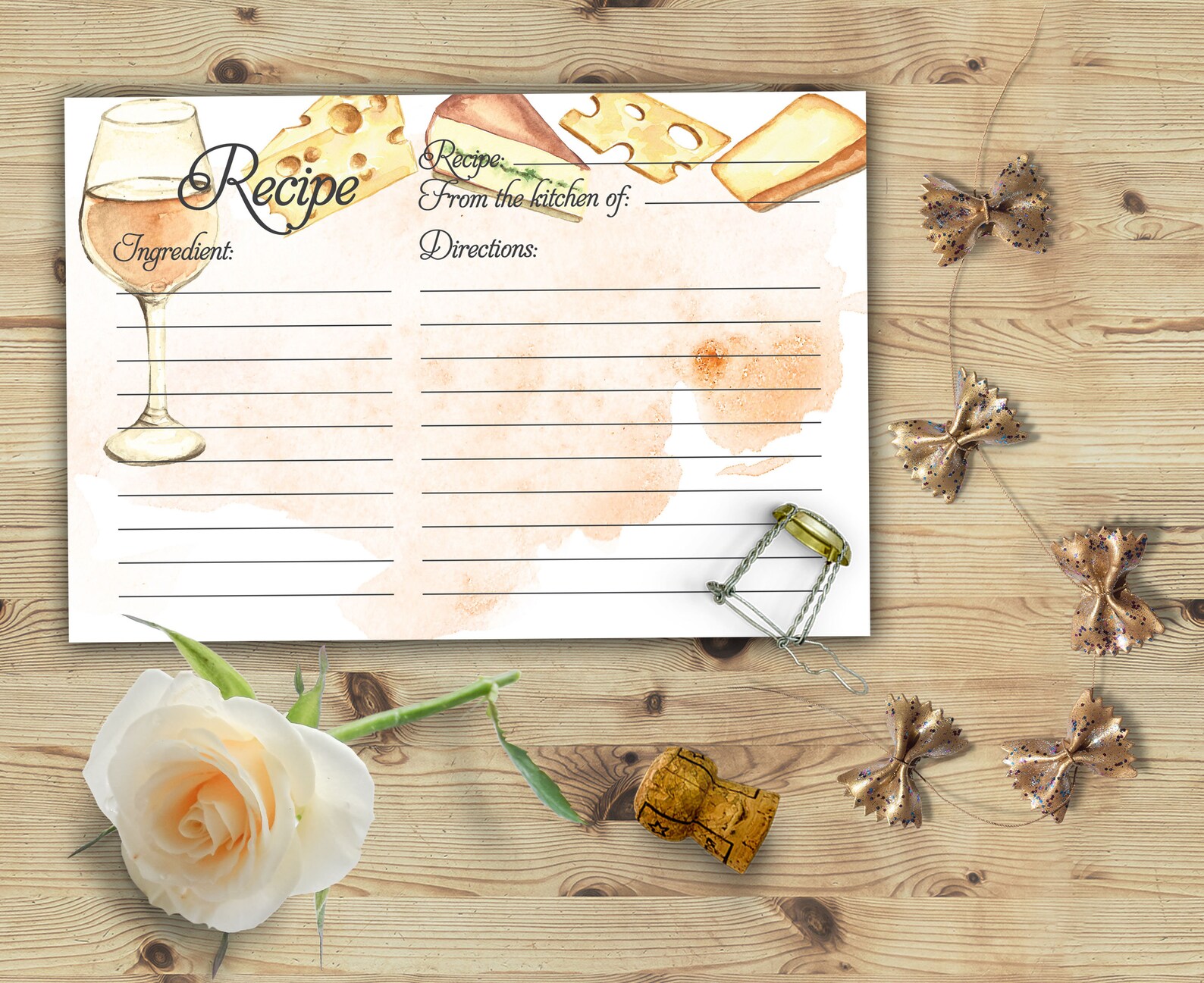 Recipe Card Printable Instant Download Recipe Card Watercolor Cheese ...