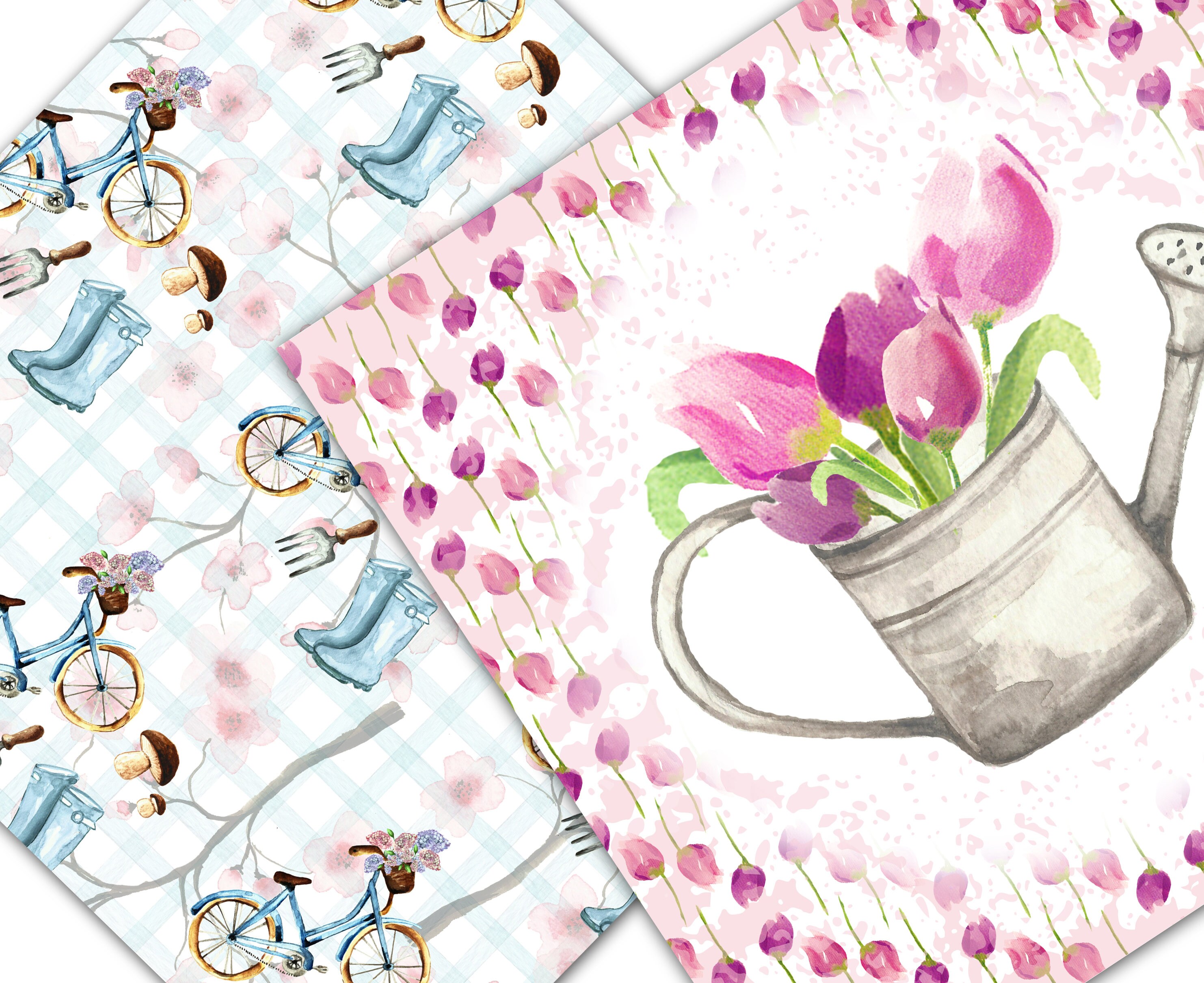 Spring Garden Paper Pack. Watercolor Paper Pastel. Garden Background ...