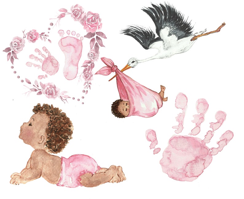 Baby Girl Clip Art African American Baby Clipart Watercolor Dark Skin ...