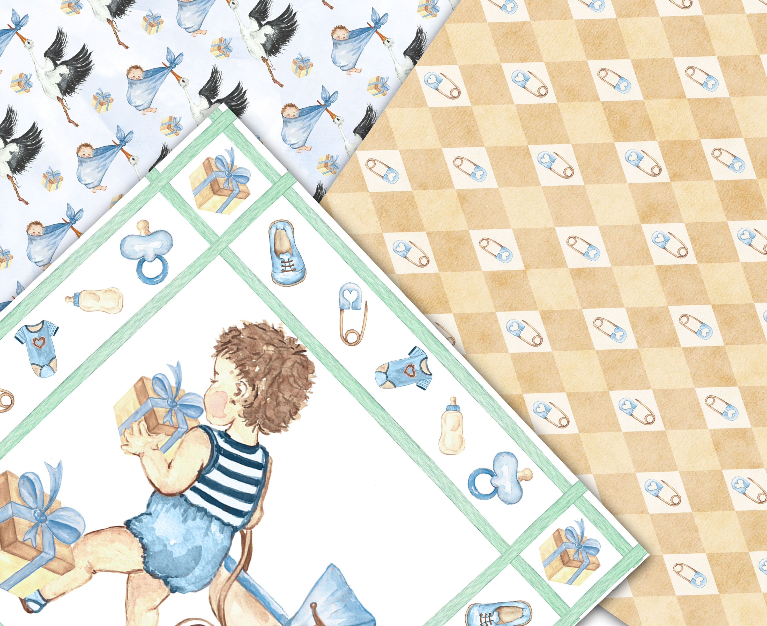 Baby Boy Paper Pack. Watercolor Baby Digital Paper. Baby - Etsy