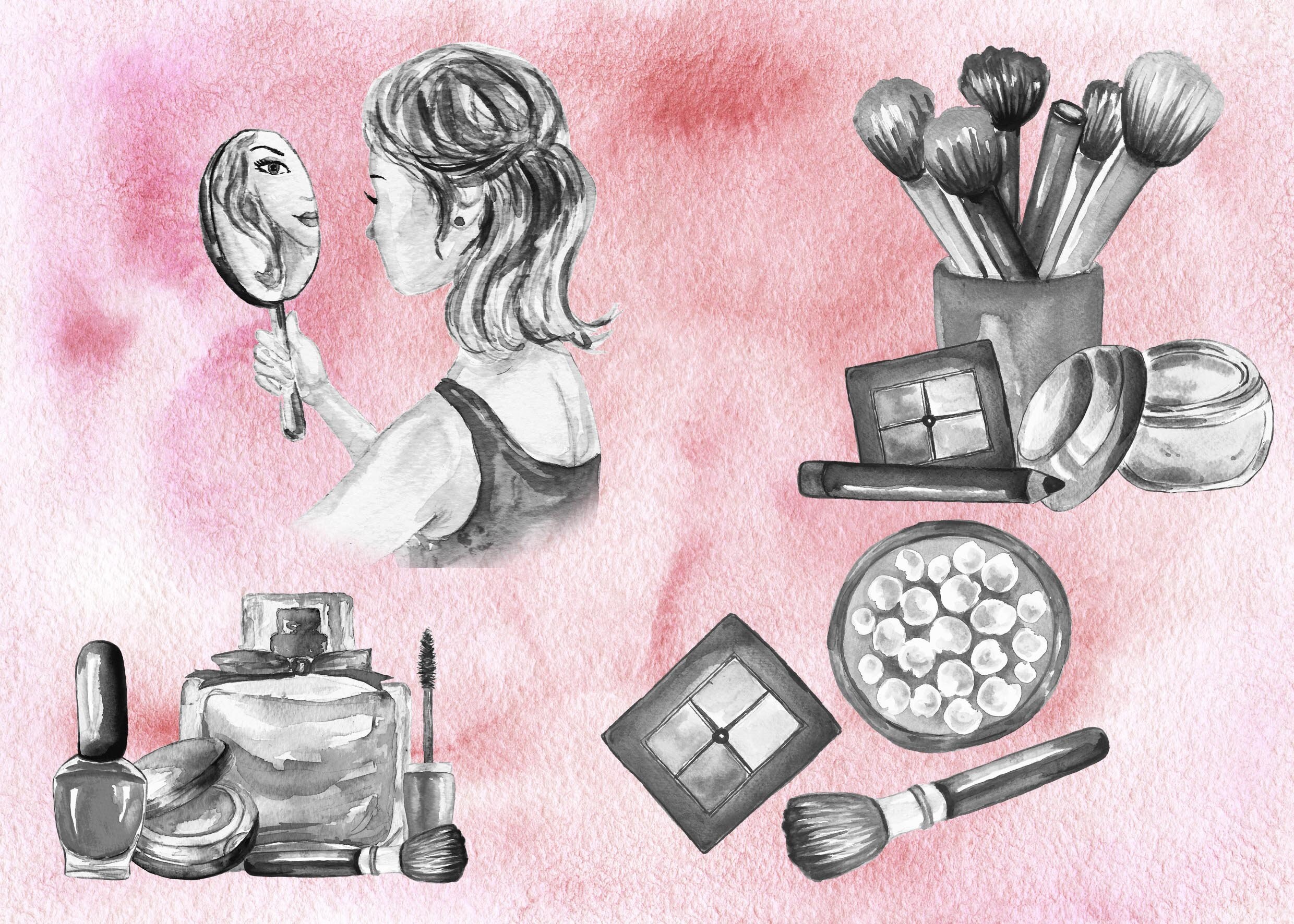 Makeup Cosmetic Clip Art. Beauty Watercolor Images. Make up Cosmetic ...