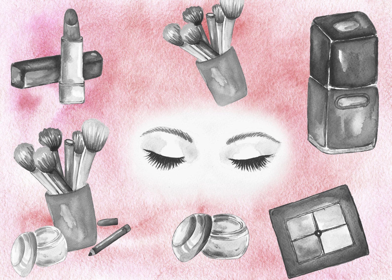 Makeup Cosmetic Clip Art. Beauty Watercolor Images. Make up Cosmetic ...