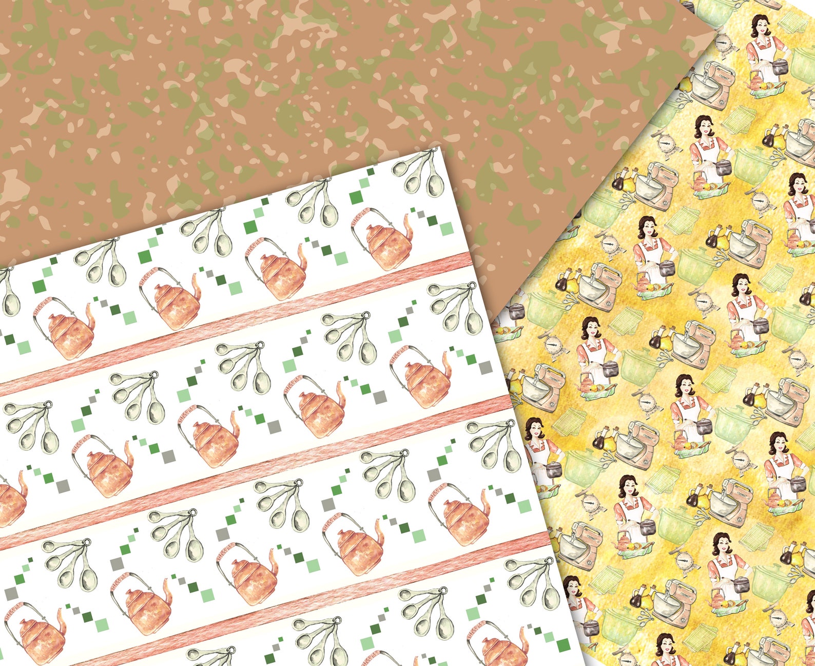 Kitchen Digital Paper Watercolor. Mama's Kitchen Paper Pack. Cooking ...