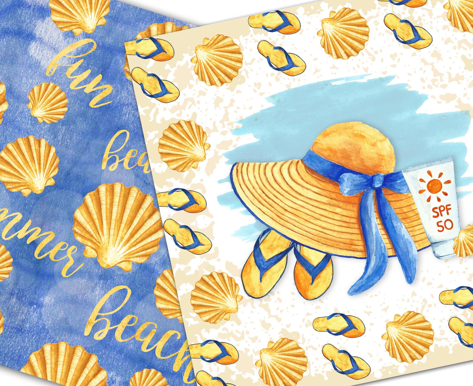 Summer Beach Paper Pack. Summer Digital Paper Blue Orange. - Etsy