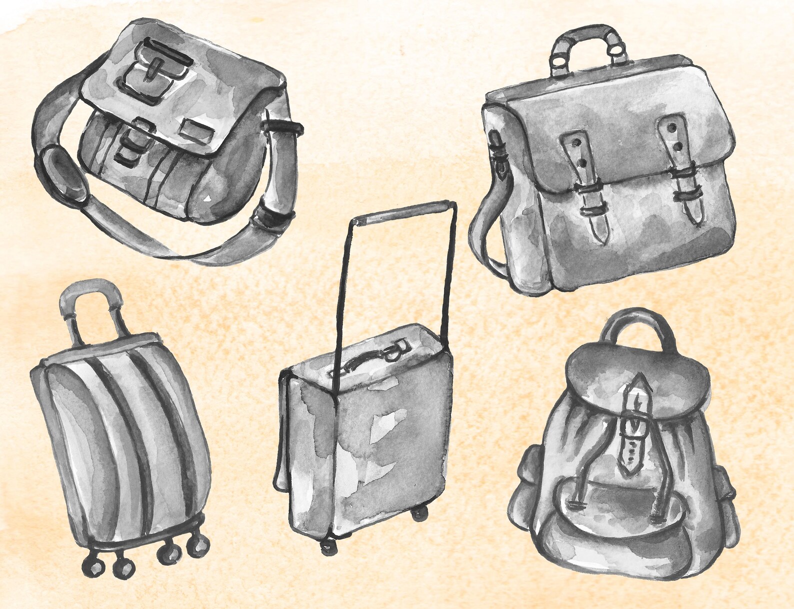 Travel Clip Art Black and White. Travel the World Illustration. Trip ...