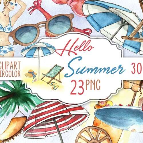 Watercolor Summer Clipart Beach Clipart Tropical Clip Art - Etsy