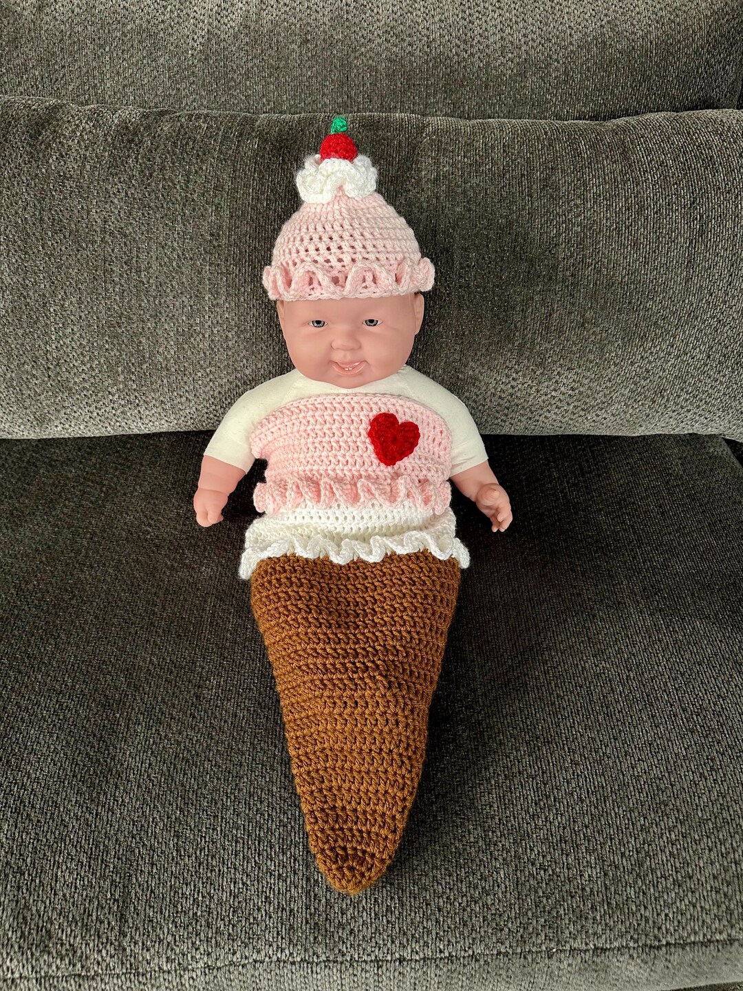 Special! Crochet (0-1M) Baby Ice Cream Cone Cocoon Set, Valentine Photo ...