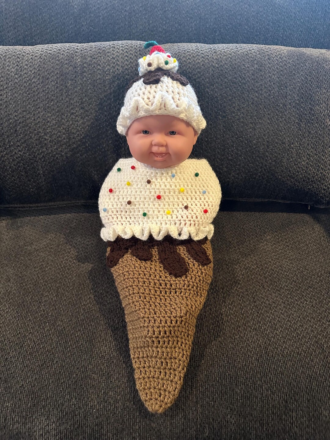 Crochet (0-1) Month Baby Ice Cream Cone Costume, Baby Gift, Photo Prop ...