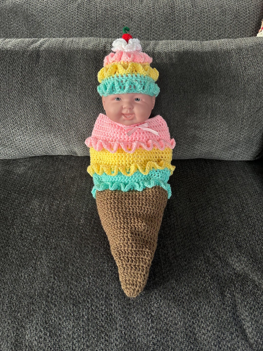 Crochet (0-1M) Baby Ice Cream Cone Cocoon Set, Photo Prop Baby Gift - Etsy