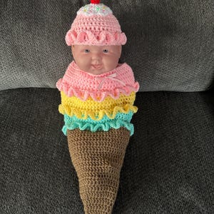 Crochet (0-1M) Baby Ice Cream Cone Cocoon Set, Photo Prop Baby Gift - Etsy