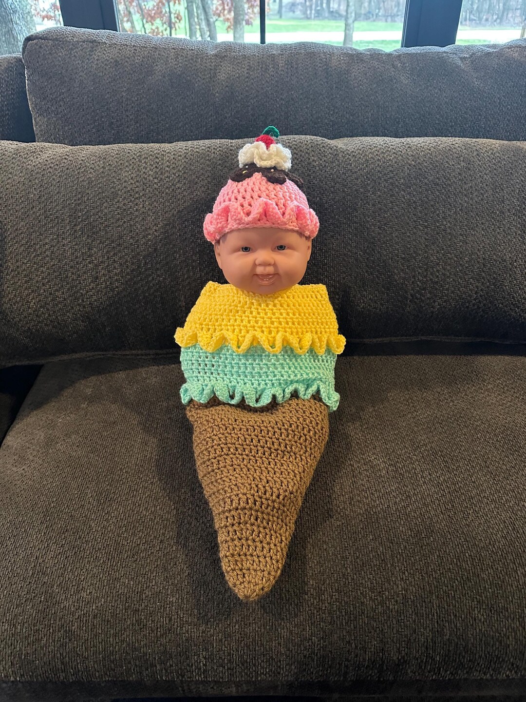 Crochet 0-1 Month Baby Ice Cream Cone Cocoon, Costume, Photo Prop, Baby ...