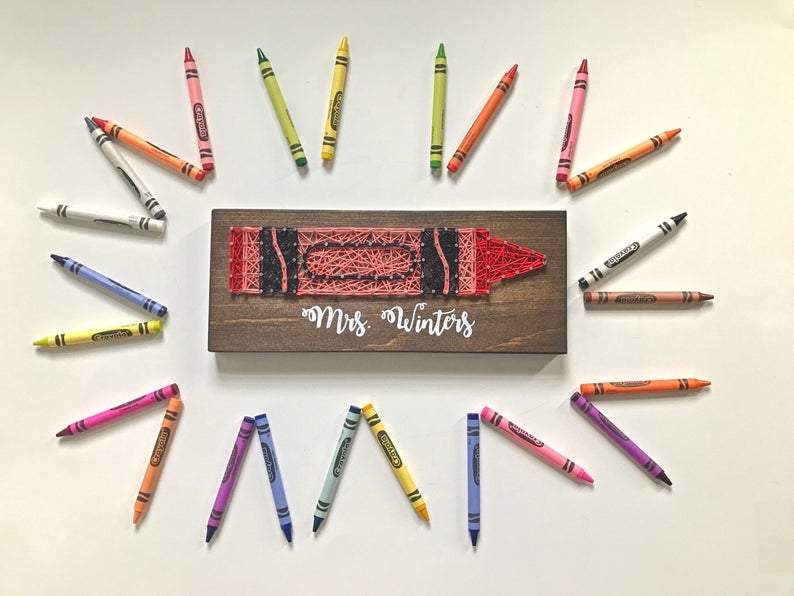 Teachers gift / sign pencil or crayon string art with name | Etsy