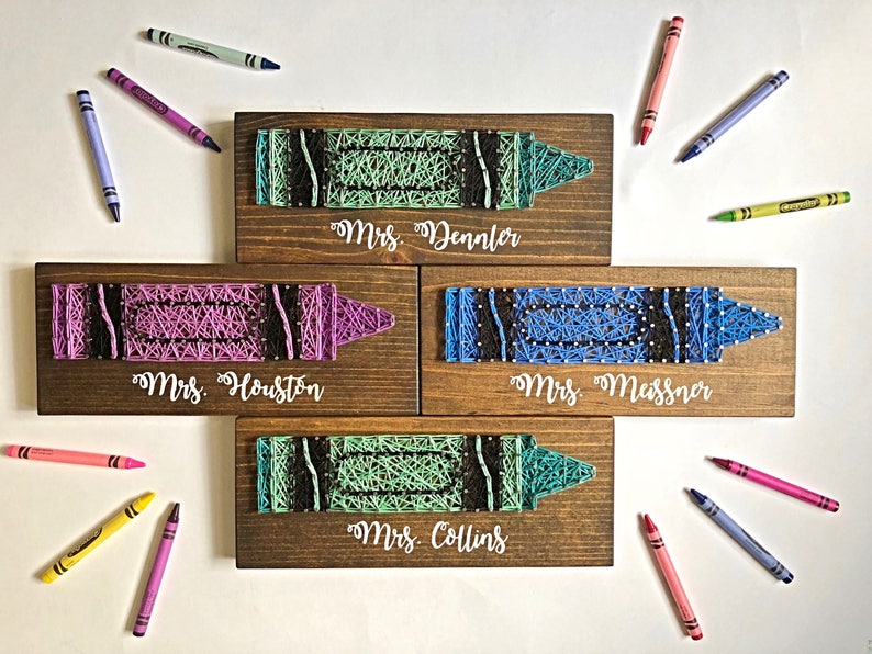 Teachers gift / sign pencil or crayon string art with name | Etsy