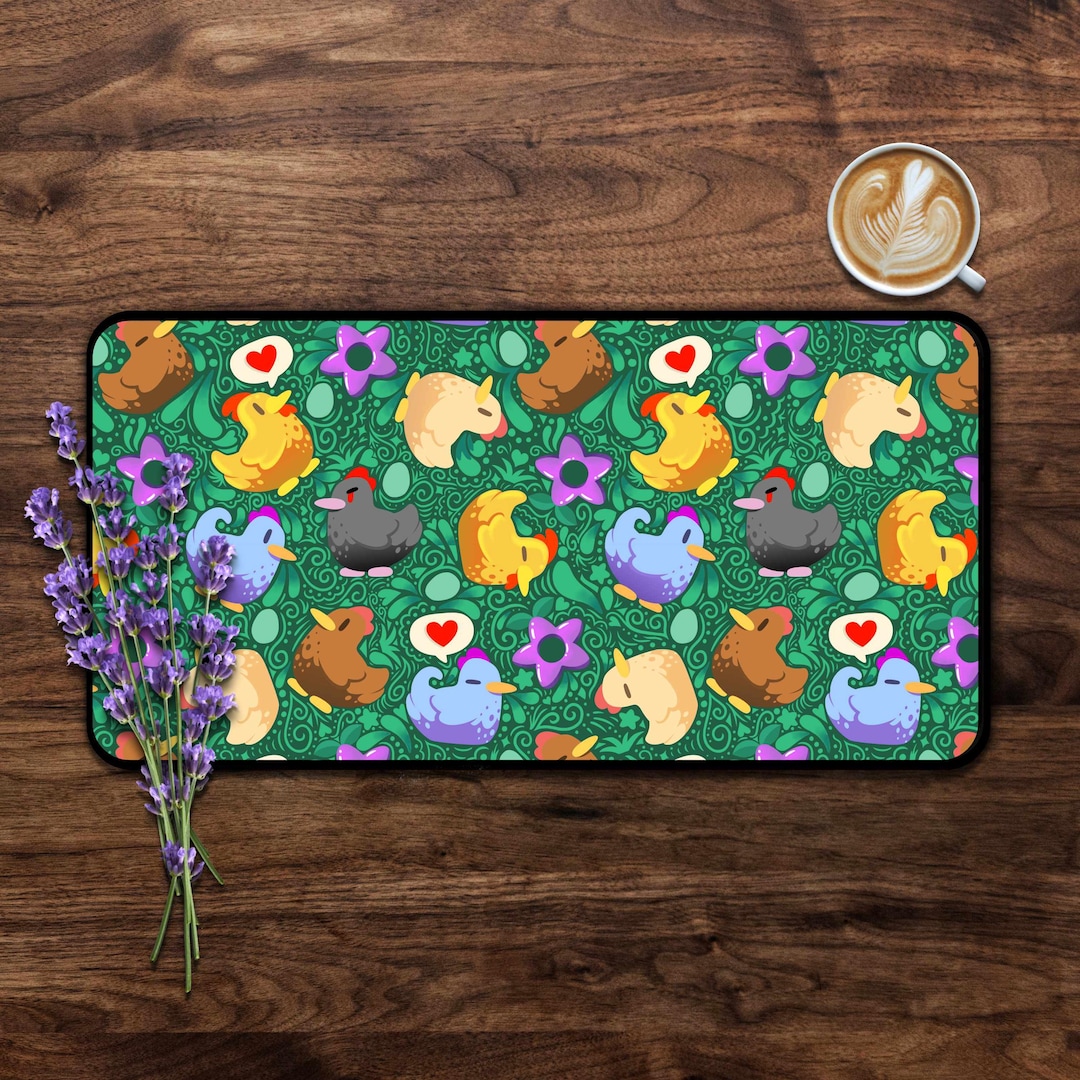 Stardew Desk Mat With Gold and Blue Chickens, Cute Chickens, Gaming Pad ...