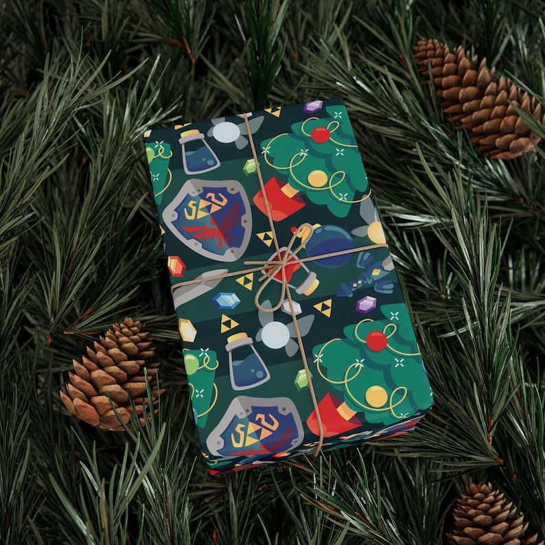Zelda Inspired Wrapping Paper, Legend of Holiday Cheer Sword and Shield ...