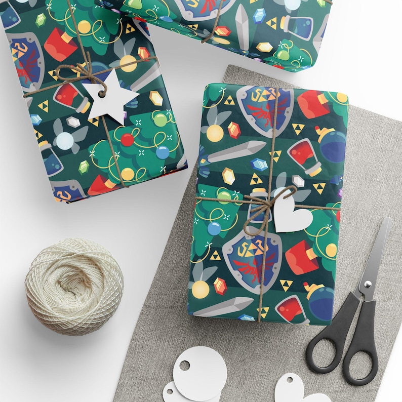 Zelda Inspired Wrapping Paper, Legend of Holiday Cheer Sword and Shield ...