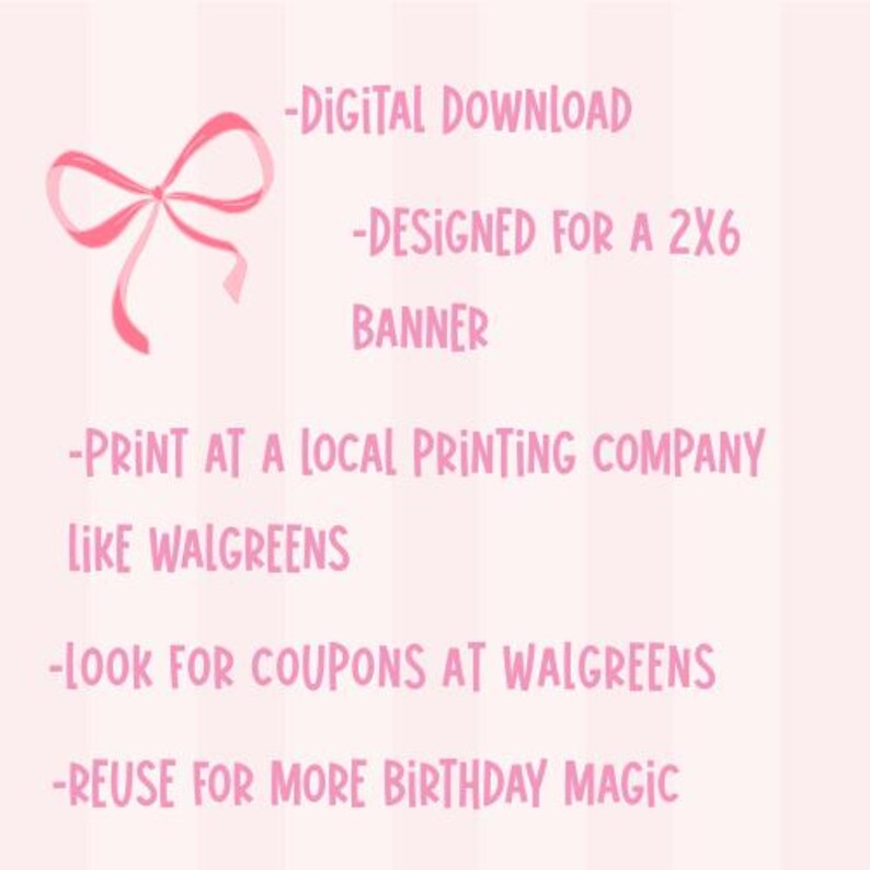 Bow Birthday Digital Banner – 2x6 Ft | Four Design Options | Instant ...