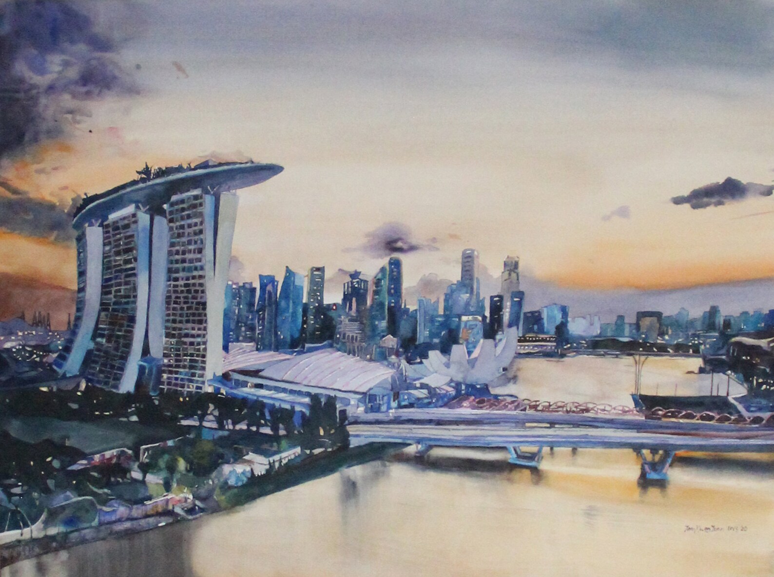 Sunset at Marina Bay Singapore Watercolor Art Print - Etsy