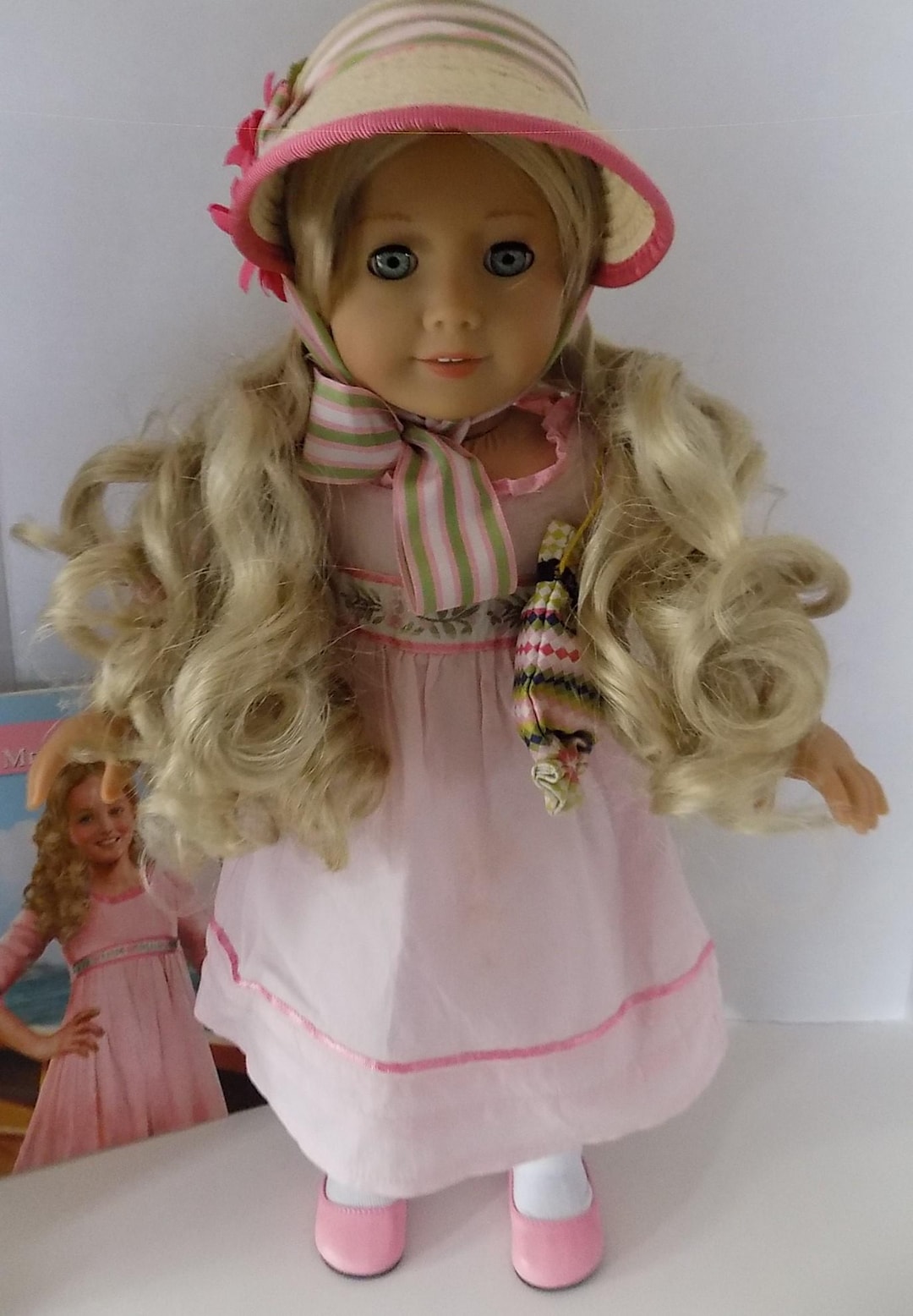 Caroline Abbott American Girl Doll, Meet Outfit, Straw Bonnet Hat Purse ...