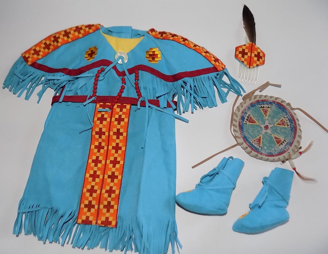 HTF Kaya Blue Pow Wow Dress of Today W Moccasins, Feather Headpiece EUC ...