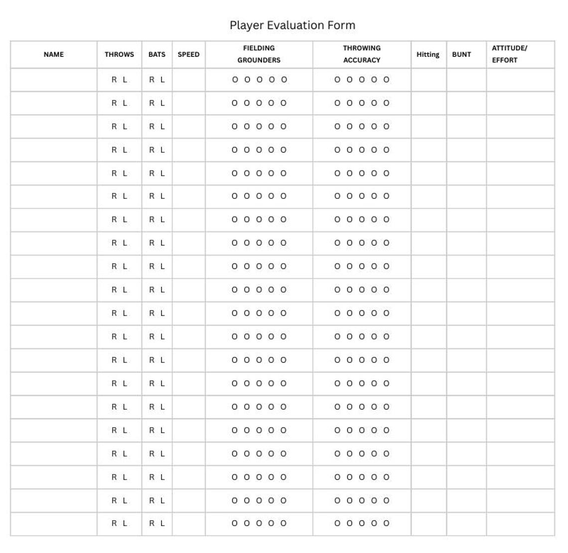 Softball/baseball Player Evaluation PDF Form Printable - Etsy