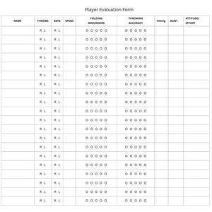 Softball/baseball Player Evaluation PDF Form Printable - Etsy