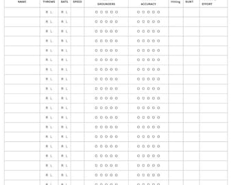 Baseball Softball Tryout Evaluation Sheet Printable Download PDF - Etsy