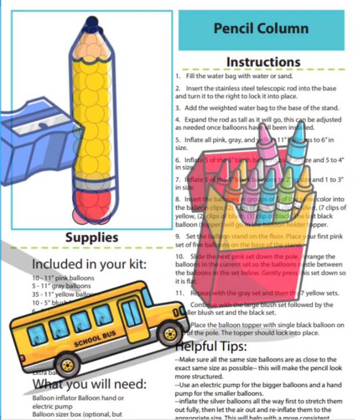 Pencil Column DIY Balloon Kit, Back to School, Awards Day, Open House ...