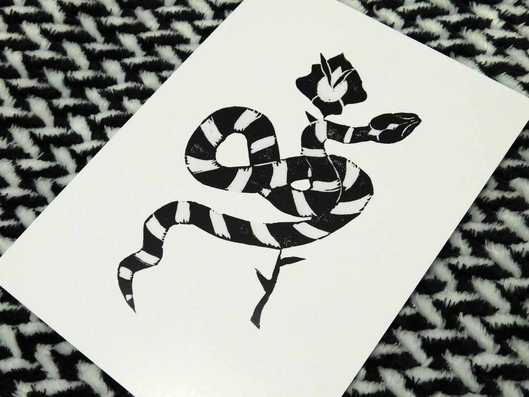 5x7" Snake & Flower Print - Etsy