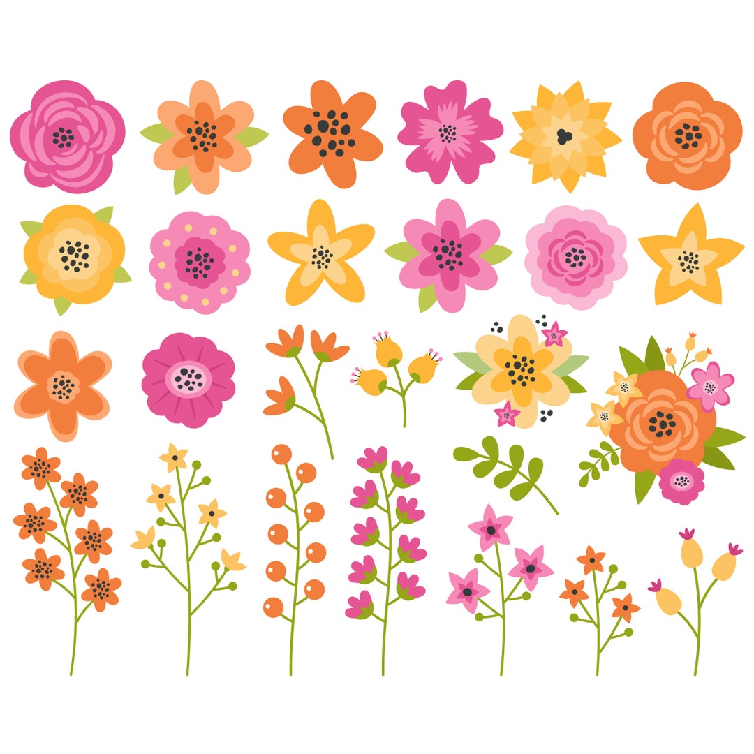 Floral Elements Clipart. Flowers Leaves Buds Spring - Etsy